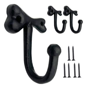 fanyun rustic wall hooks heavy duty, cast iron hooks, dog bone decorative cast iron wall hooks, vintage hooks for hanging coats, bags, key, towels, hats, clothes, belts (black 3 pack)