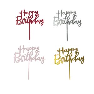 Exceptional Value Bundle | 4-Pack Cake Boxes (10x10x5 Inches) 4 Corrugated White Cake Boards & 4 Happy Birthday Cake Toppers. | 350 GSM Thick Sturdy Cardboard | Fancy Design See-Through Window |