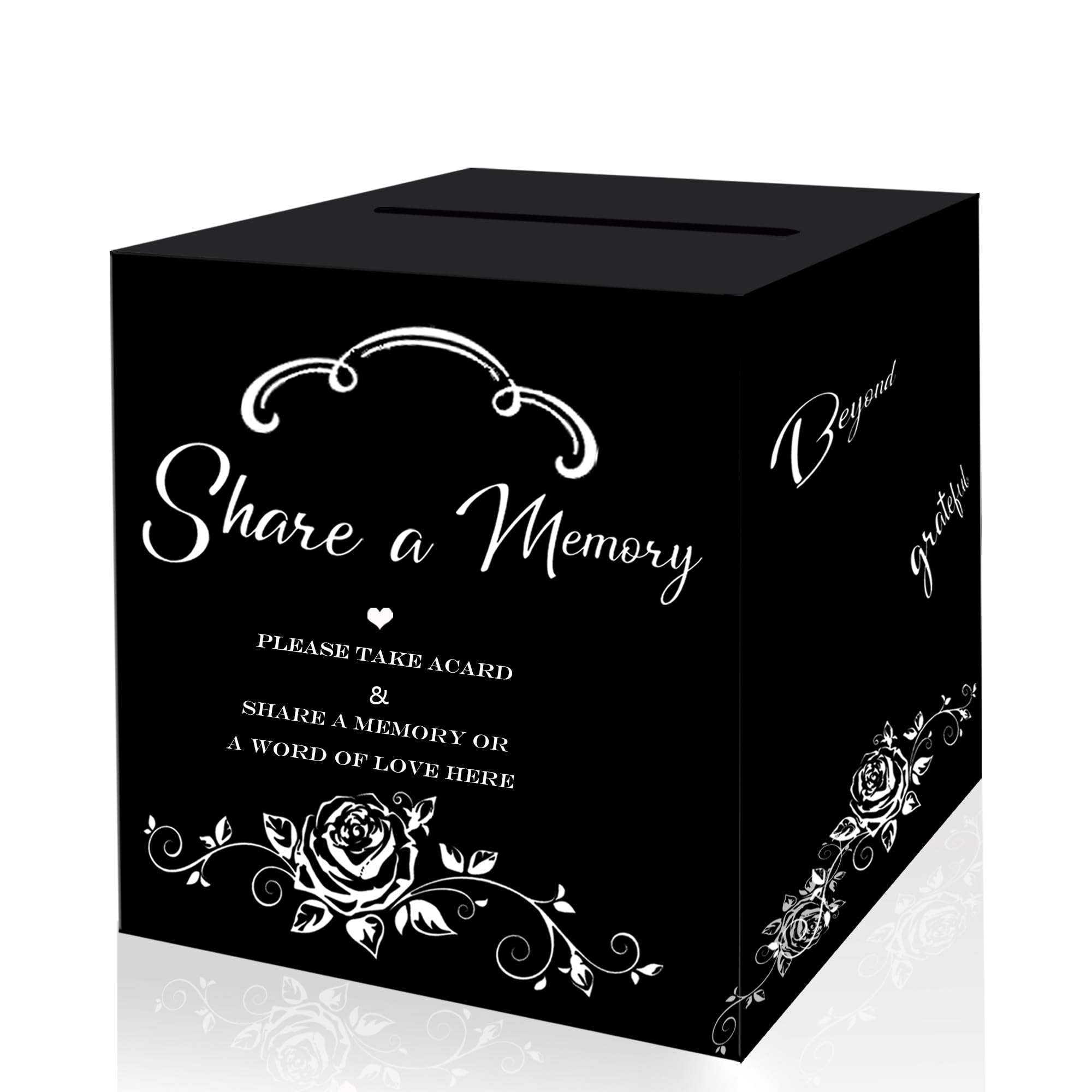 Share a Memory Box, OIIVPOK Memory Card Box for Funeral, Black White Funeral Card Box for Celebration of Life, 8.66in Memory Card Box for Funeral Graduation Wedding Birthday Anniversary Retirement (A)