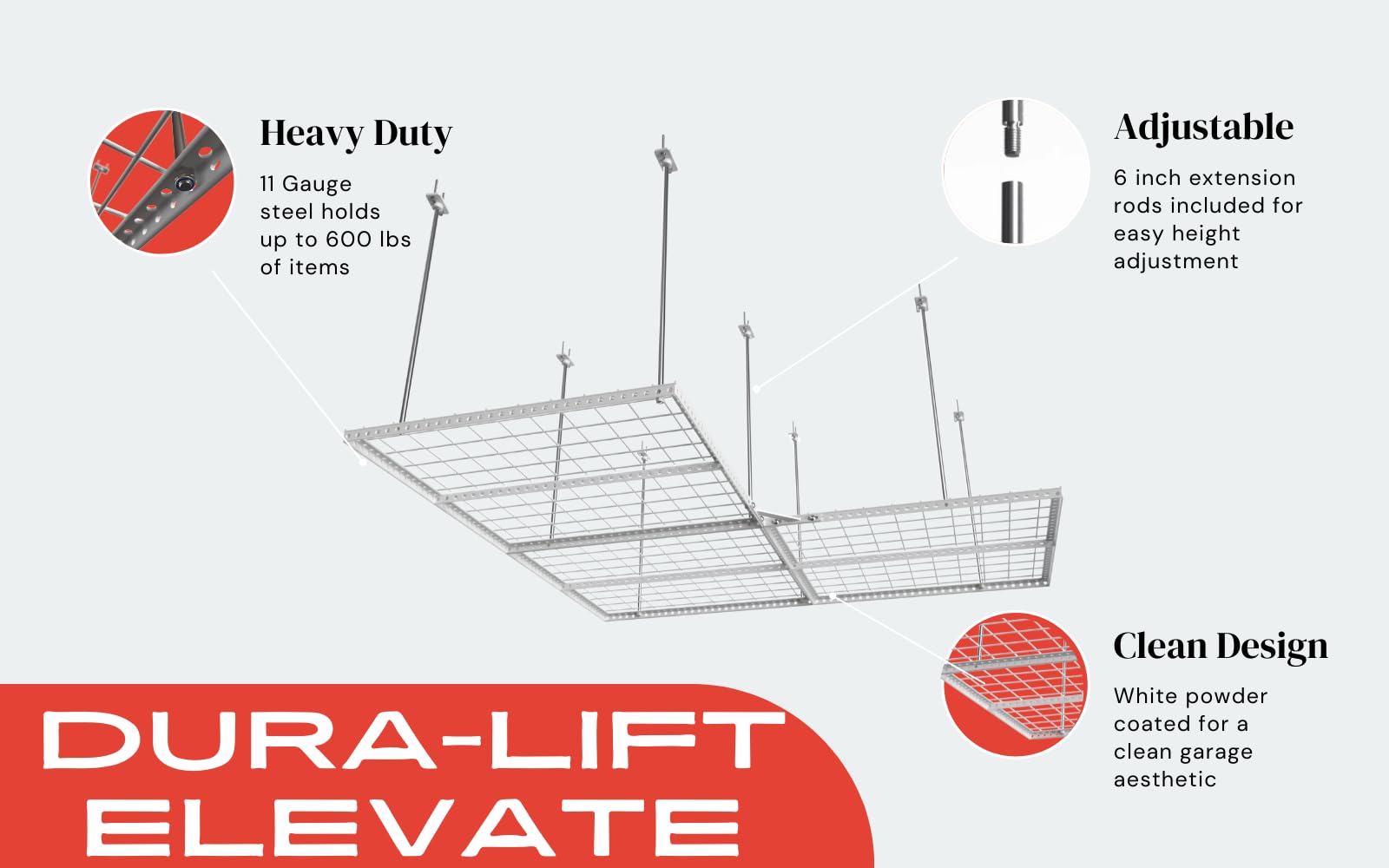 DURA-LIFT Elevate Adjustable Height Overhead Garage Door Ceiling Triple L Shaped Platform (31 in. W x 93 in D)