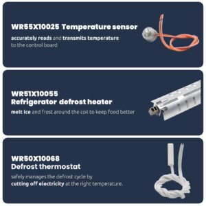 Generic WR51X10055 Refrigerator Defrost Heater Kit WR55X10025 Temperature Sensor and WR50X10068 Defrost Thermostat High Limit Replacement Parts for GE and Kenmore Models, Silver, CRDH-10055