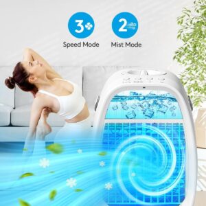 AI Portable Air Conditioners Fan,JYew Evaporative Mini Room Air Conditioners,Portable AC Unit Air Cooler with 4 in 1 Humidifier Fan Conditioner with 1400ML, 3 Speed AC Portable for Room Office Desk