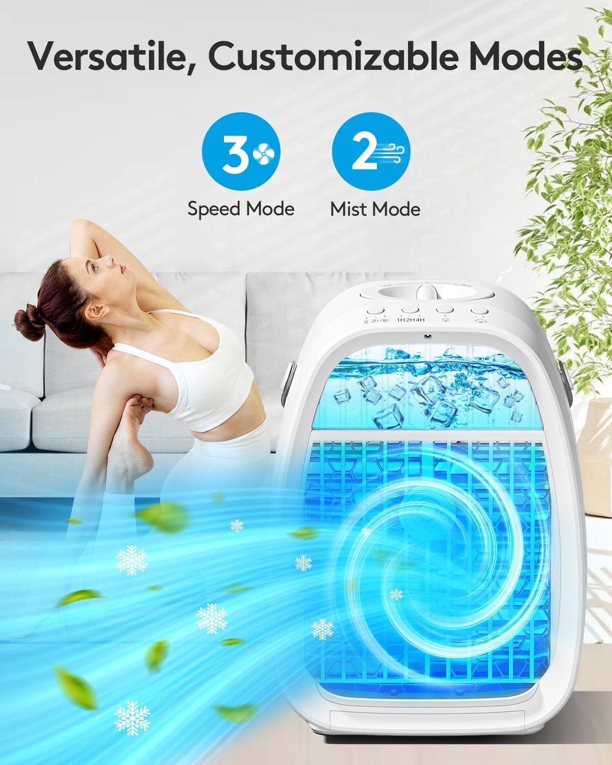 AI Portable Air Conditioners Fan,JYew Evaporative Mini Room Air Conditioners,Portable AC Unit Air Cooler with 4 in 1 Humidifier Fan Conditioner with 1400ML, 3 Speed AC Portable for Room Office Desk