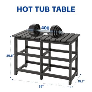 SwiftSlot Hot Tub Table, HDPE Pool Bench - 35" L x 15.7" W x 25.6" H, Weather Resistant Waterproof Spa Surround Bench, Grey