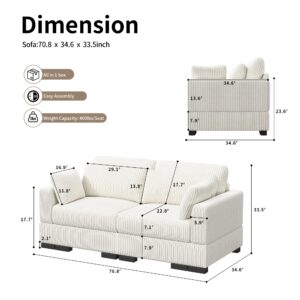 USROCAS 70" Loveseat Sofa, Corduroy Sofa Couch with 4 Pillows Small Modern Comfy Couch for Small Apartments, Living Room and Office