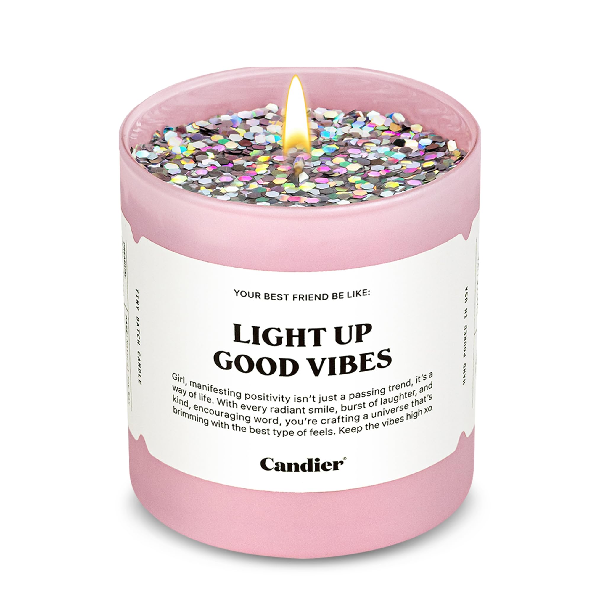 Light Up Good Vibes Candle, Scented Phthalate-Free Soy Candles with 60+ Hours Burn Time, Vegan Cruelty-Free Pink Candle for Any Occasion, Candles for Women & Men - Candier