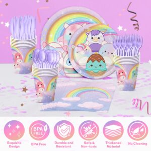 CAILESS Kawaii Squish Birthday Party Supplies, 117Pcs Cute Kitty Animal Party Decoration Include Plates Cups Napkins Cutlery Tablecloth Disposable Set Serves 16 Guests for Kids Birthday Party