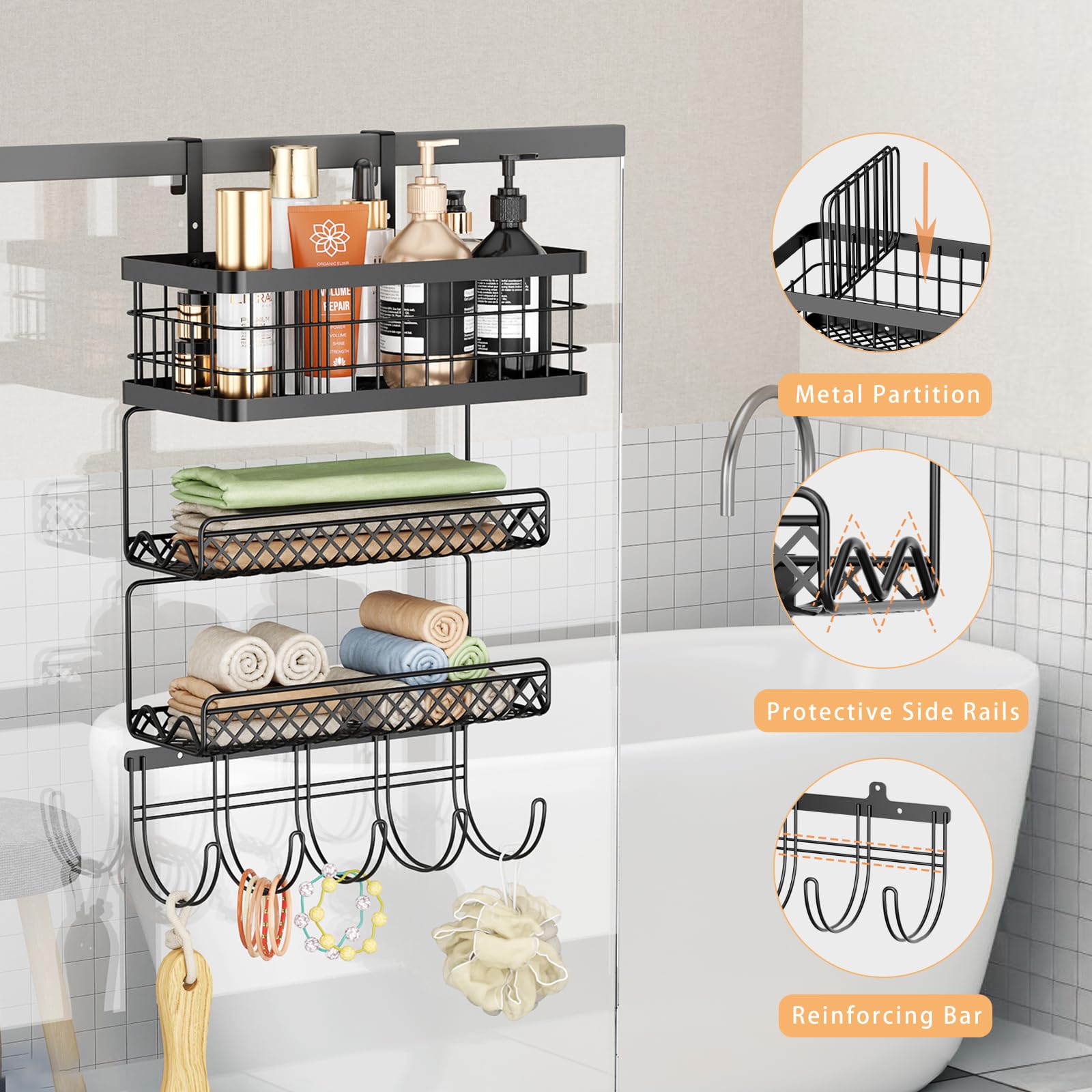 RoleDes Hair Tool Organizer Wall Mount Metal Hair Dryer Holder with 3 Tier Shelf Storage Wire Basket Hook, Hot Tools Organizer Cabinet Door Flat Iron Holder for Blow Dryer, Curling Iron, Straightener