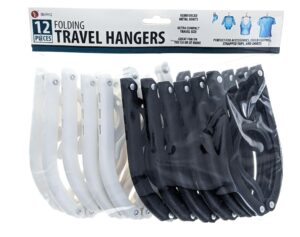 se 12-piece set of folding ultra compact travel hangers (black & white), open 16-inches folded 5-inches