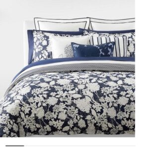 lauren ralph lauren navy blue floral reese full queen 3 pc duvet cover set shams grey white