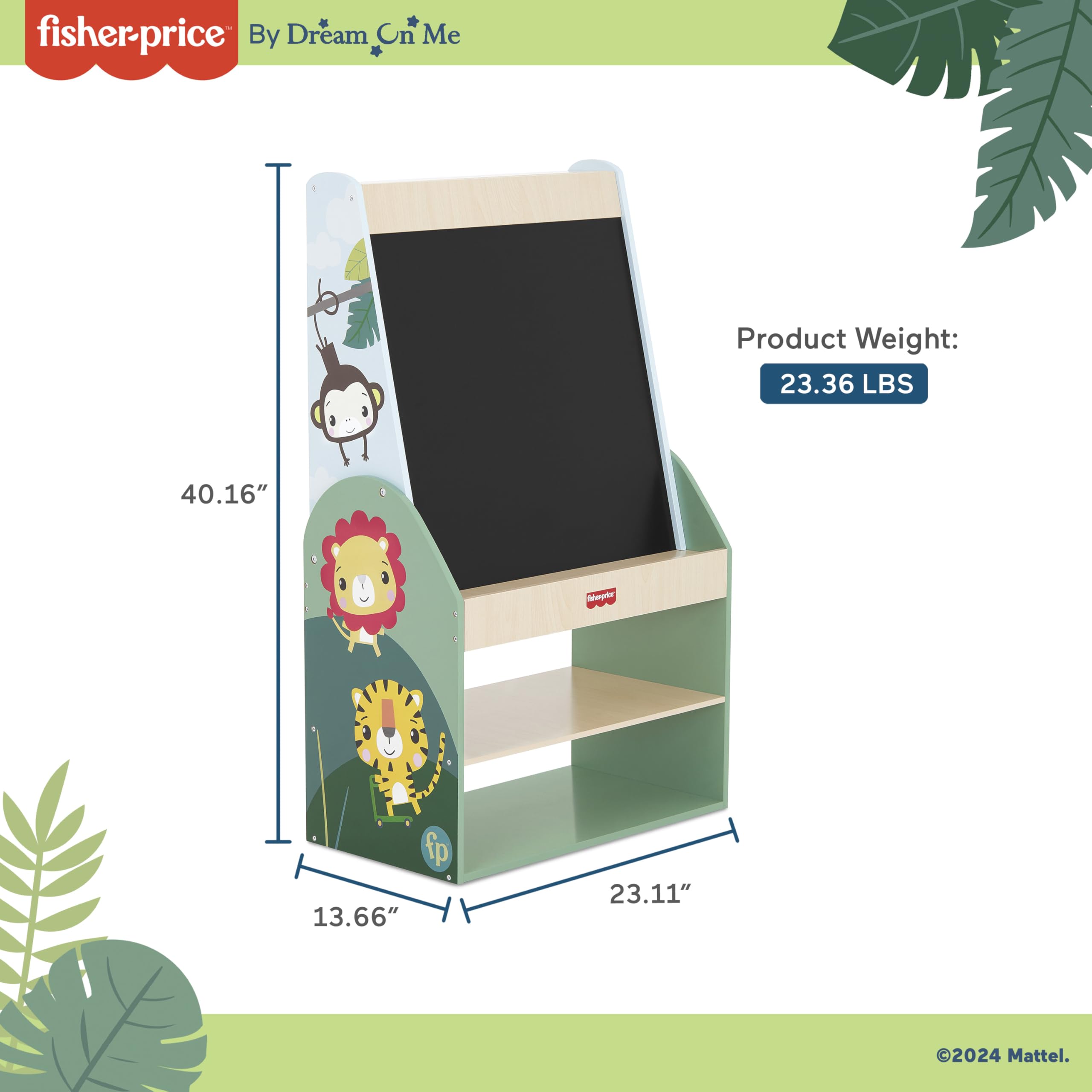 Fisher Price Fauna Collection Wild Wonder Artist Center by Dream On Me, Jungle Print, Built-in Blackboard, Crafted with Durable Pinewood