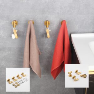 GERZWY Gold Stainless Steel Towel Hook Wall Mounted Robe Hook Heavy Duty Coat Hook Luxury Hooks for Bathroom Hotel 4 Pack