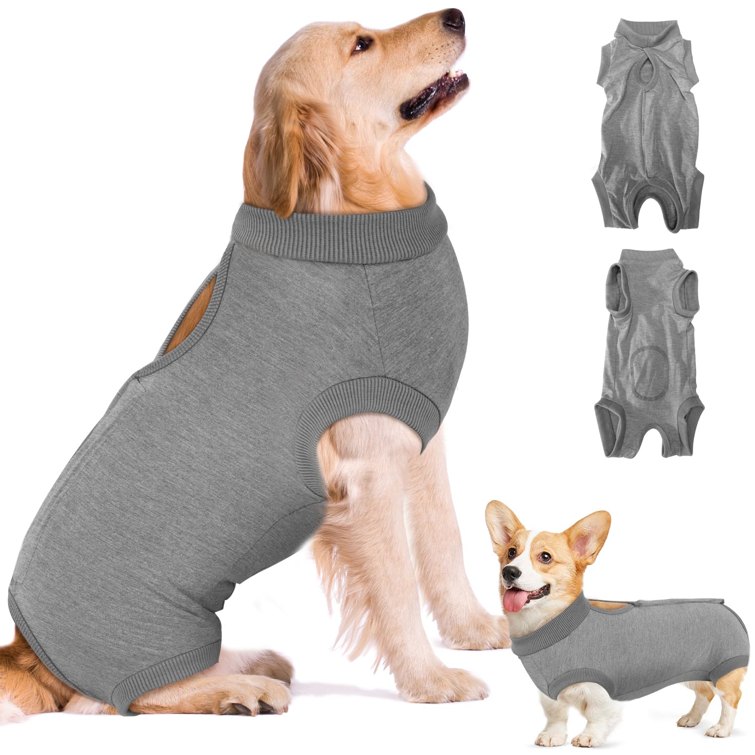 SlowTon Dog Recovery Suit - Surgery Recovery Suit for Female Male Dogs, Dog Onesie After Spay Abdominal Wounds, E-Collar Cone Alternative Prevent Licking Pet Surgical Snugly Suit(Grey,XXL)