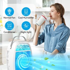 AI Portable Air Conditioners Fan,JYew Evaporative Mini Room Air Conditioners,Portable AC Unit Air Cooler with 4 in 1 Humidifier Fan Conditioner with 1400ML, 3 Speed AC Portable for Room Office Desk