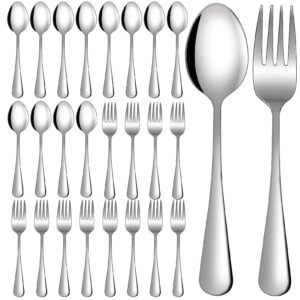 jeffbaubl 24 pcs forks and spoons silverware set,food grade stainless steel flatware cutlery set,12 dinner spoons and 12 dinner forks for home kitchen restaurant,mirror polished dishwasher safe