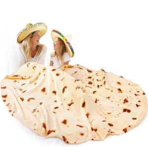 zulay burritos tortilla blanket wrap - double sided 71 inches blanket - holiday novelty blanket - soft flannel round blanket premium 285 gsm - fun white elephant gift for adults