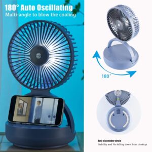 Portable Fan for Travel I 7 Inch Small Foldable Desk Fan Rechargeable Air Circulator I 180° Oscillating Battery Powered Powerful Personal Fan For Beside Office Desktop RV Dorm Cooling