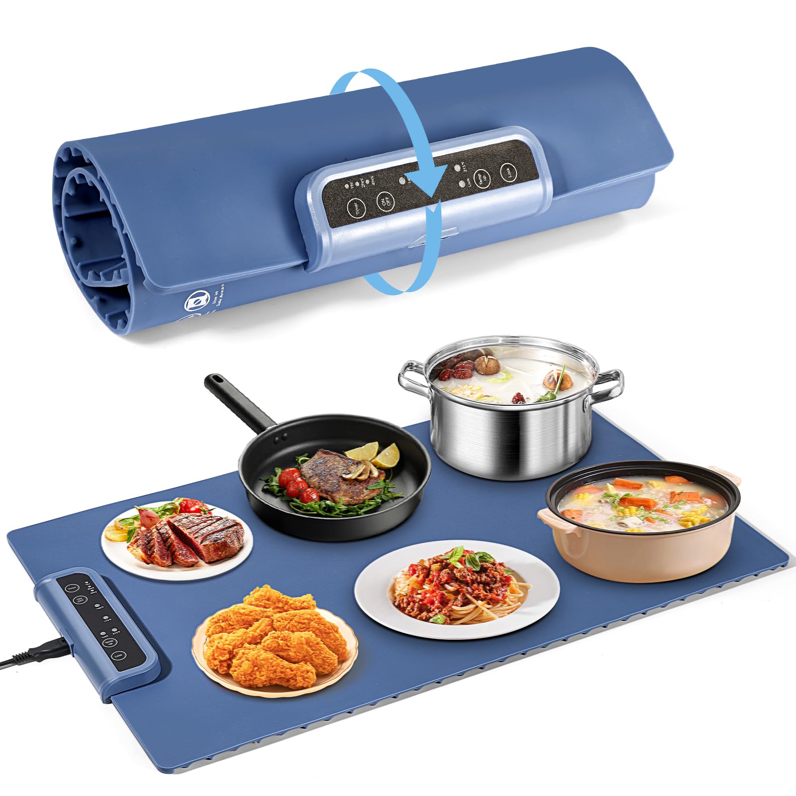 Owenri Food Warming Mat - Roll Up Portable Electric Warming Tray with 3 Temperature Settings, Silicone Heating Mat for Food, Food Warmers for Parties, Buffets Party, Travel, Daily Lives