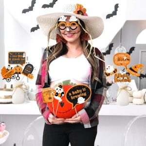 Kreatwow 24pcs Halloween Baby Shower Photo Booth Props Orange Black Halloween Baby Shower A Little Boo is Almost Due Baby Shower Decor for Halloween Baby Shower Gender Reveal Pregnancy Celebration