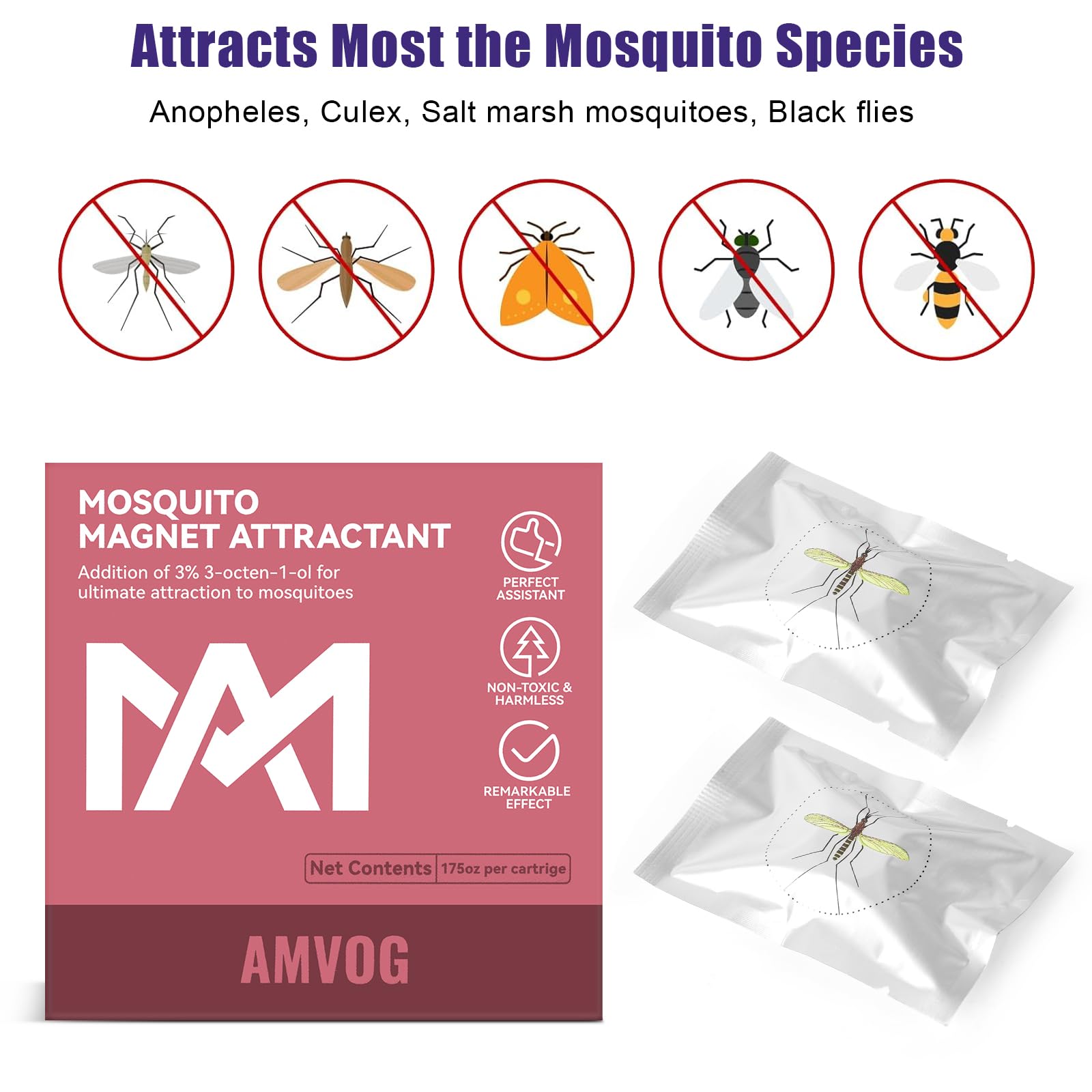 AMVOG 2024 Upgraded Insect Trap Octenol Pest Lures, 2PCS Mosquito Lure Refill Cartridge for Bug Zapper, Lasts 180 Days, Universal Fit for Indoor & Outdoor - Universal Fit