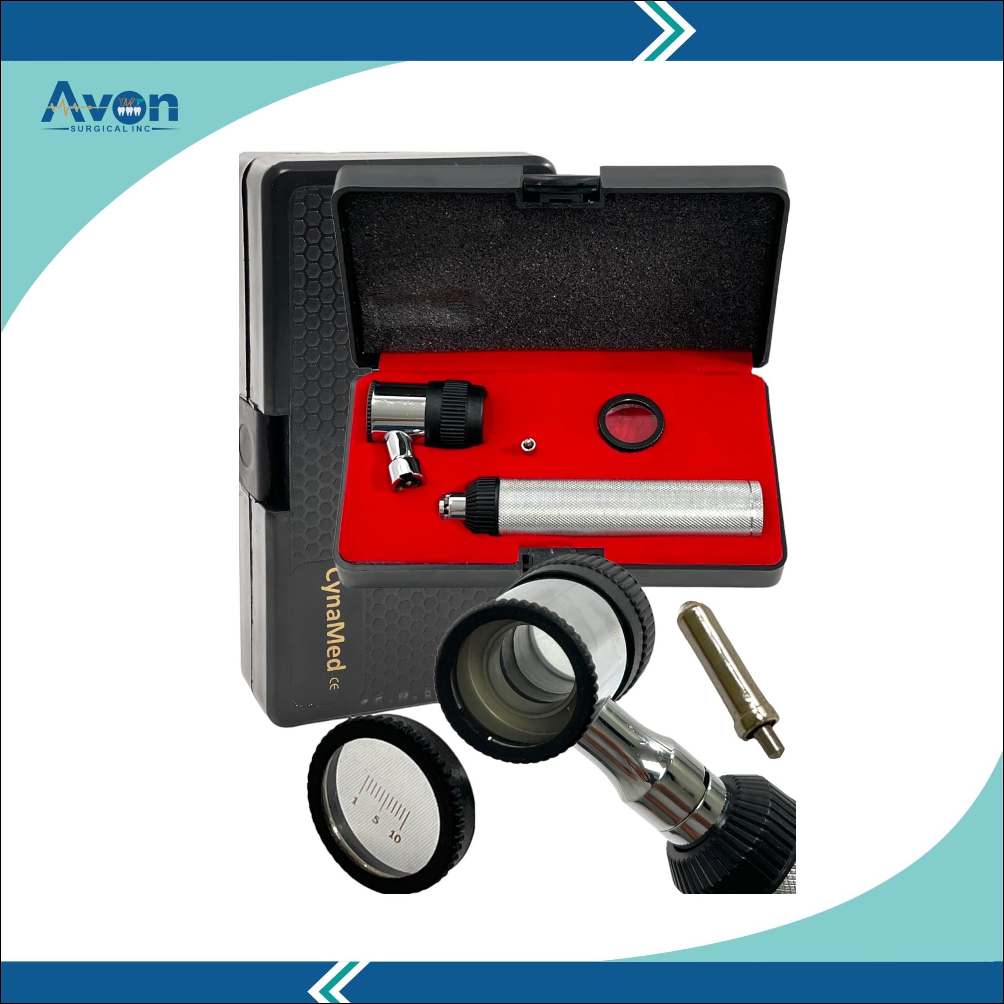 Skin Diagnostic Examination Dermascope Set - with Handle, Head, 10x Magnifying Lens, LED Bulb, & Storage Case