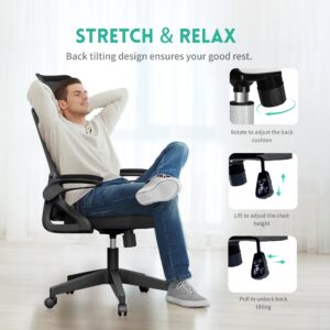 Office Chair, S-Shaped Ergonomic Mesh Desk Chair, Adjustable Headrest & Height, Widened Cushion, 90° Flip-UpArmrest, Assembly &Storage, Home/Office/Bedroom Computer Chair with 360° Casters