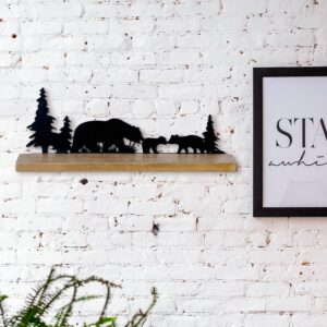 Synovana Wall Mount Shelf Farmhouse Cabin Wooden Floating Shelf Wall Decor Rustic Hanging Rectangular Wall Shelves for Bathroom Living Room Laundry Room - Bear Shadow Design