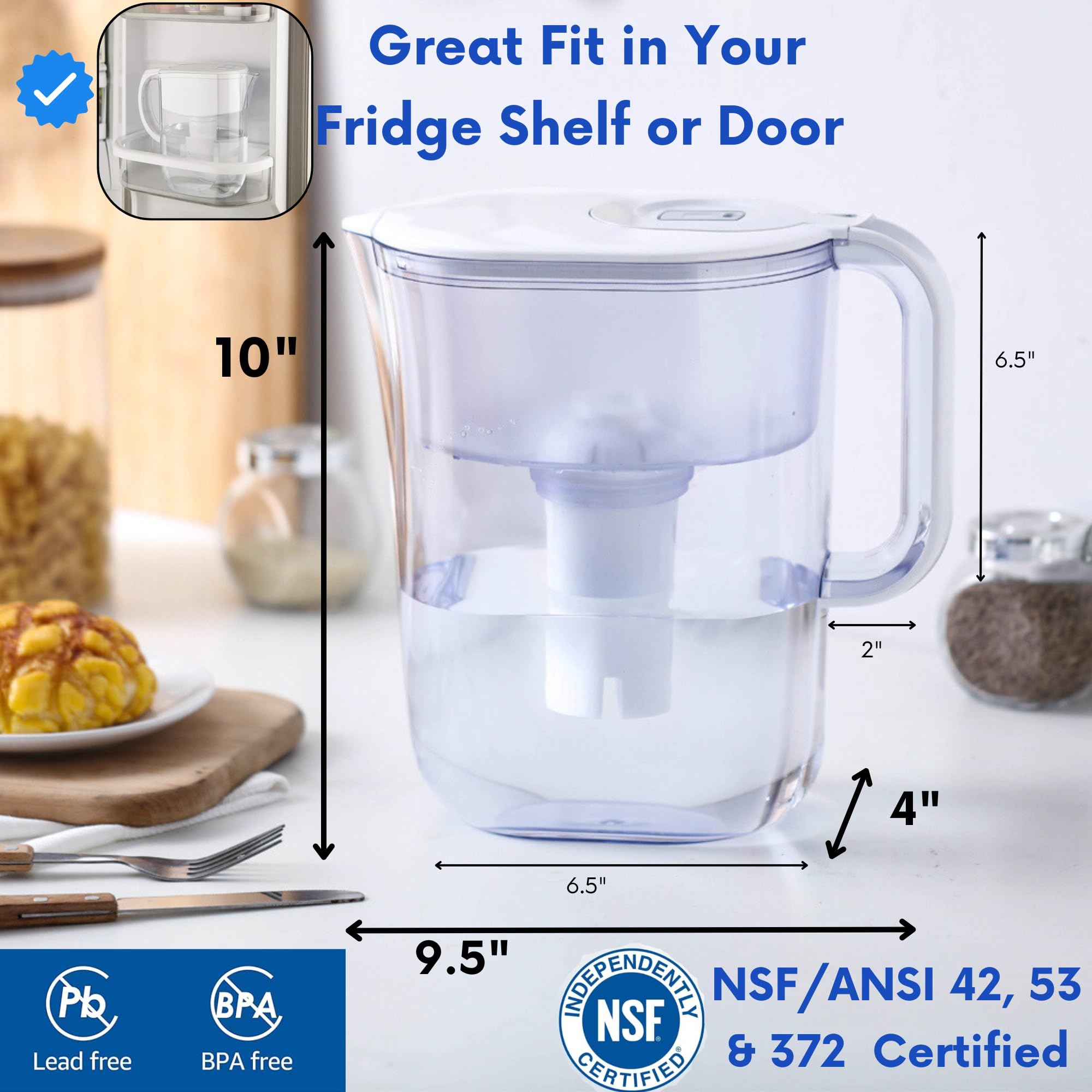 7-Cup Water Filter Pitcher with 3 Water Filters & Electronic Filter Change Reminder - Compatible Brita Water Pitcher Brita Filter Replacement - Compatible Brita Filter Pitcher