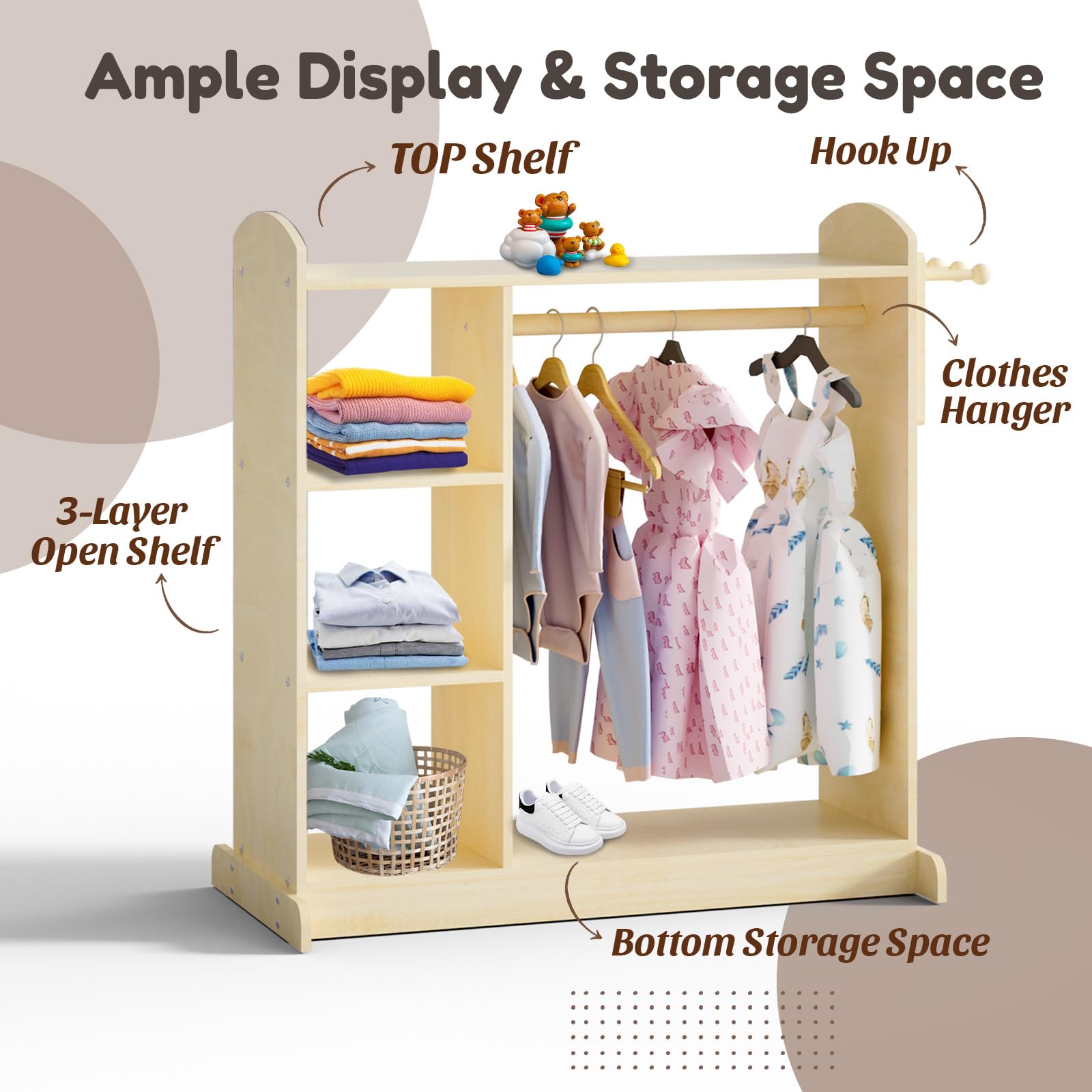 Avrlp Kids Dress up Storage Kids Costume Closet Kids Dress Up Wardrobe Open Hanging Armoire Closet for Toddler Costume Dresser Organizer Center with 3 Hooks Kids Closet Wardrobe for Girls & Boys