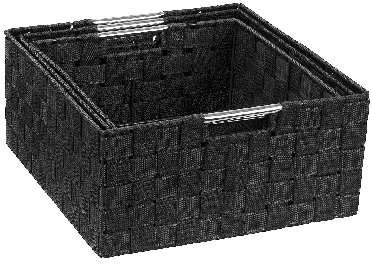 Sorbus Storage Box Woven Basket Bin Container Tote Cube Organizer Set Stackable Storage Basket Woven Strap Shelf Organizer Built-In Carry Handles (Black)