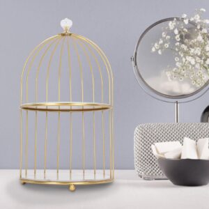 flexman Bathroom Organizer Countertop, Double Layer Bird Cage Organizer Display Rack, Countertop Storage Shelf for Bathroom Countertop Dressing Table (White Base Gold Pattern)