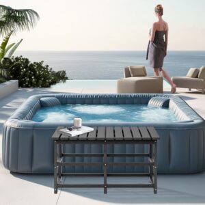 SwiftSlot Hot Tub Table, HDPE Pool Bench - 35" L x 15.7" W x 25.6" H, Weather Resistant Waterproof Spa Surround Bench, Grey