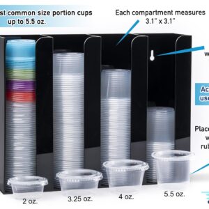 IneVibe Portion Cup and Lid Holder - 4 Compartment Acrylic Organizer for Condiment & Sauce Cups, Fits Cups 2 oz to 5.5 oz in Size, Use Dispenser on Counter or Wall Mount