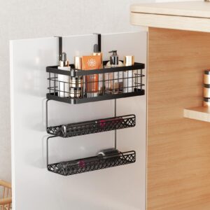 RoleDes Hair Tool Organizer Wall Mount Metal Hair Dryer Holder with 3 Tier Shelf Storage Wire Basket Hook, Hot Tools Organizer Cabinet Door Flat Iron Holder for Blow Dryer, Curling Iron, Straightener