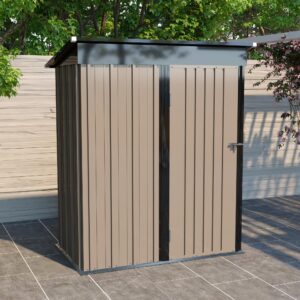 5x3 ft outdoor storage shed, waterproof metal garden sheds with lockable door, steel tool storage buildings shed & outdoor storage house for garden, backyard, patio, lawn, trash cans(brown)