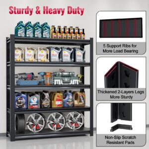 Gadroad Garage Storage Shelves, 5 Tier Adjustable Heavy Duty Shelving Units, 72" H Utility Racks Industrial Metal Shelf Organizer for Pantry, Kitchen, Closet, Basement, 23D x 47.4W x 72.4H, Black