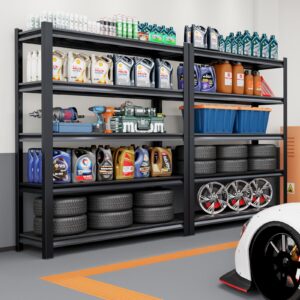 Gadroad Garage Storage Shelves, 5 Tier Adjustable Heavy Duty Shelving Units, 72" H Utility Racks Industrial Metal Shelf Organizer for Pantry, Kitchen, Closet, Basement, 23D x 47.4W x 72.4H, Black