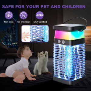 Solar Bug Zapper Outdoor,Portable Mosquito Zapper, Indoor Mosquito Zapper Rechargeable,IP68 Waterproof Electric Mosquito Trap Fly Zapper with RGB Light for Patio,Camping,Home,Backyard,Garden