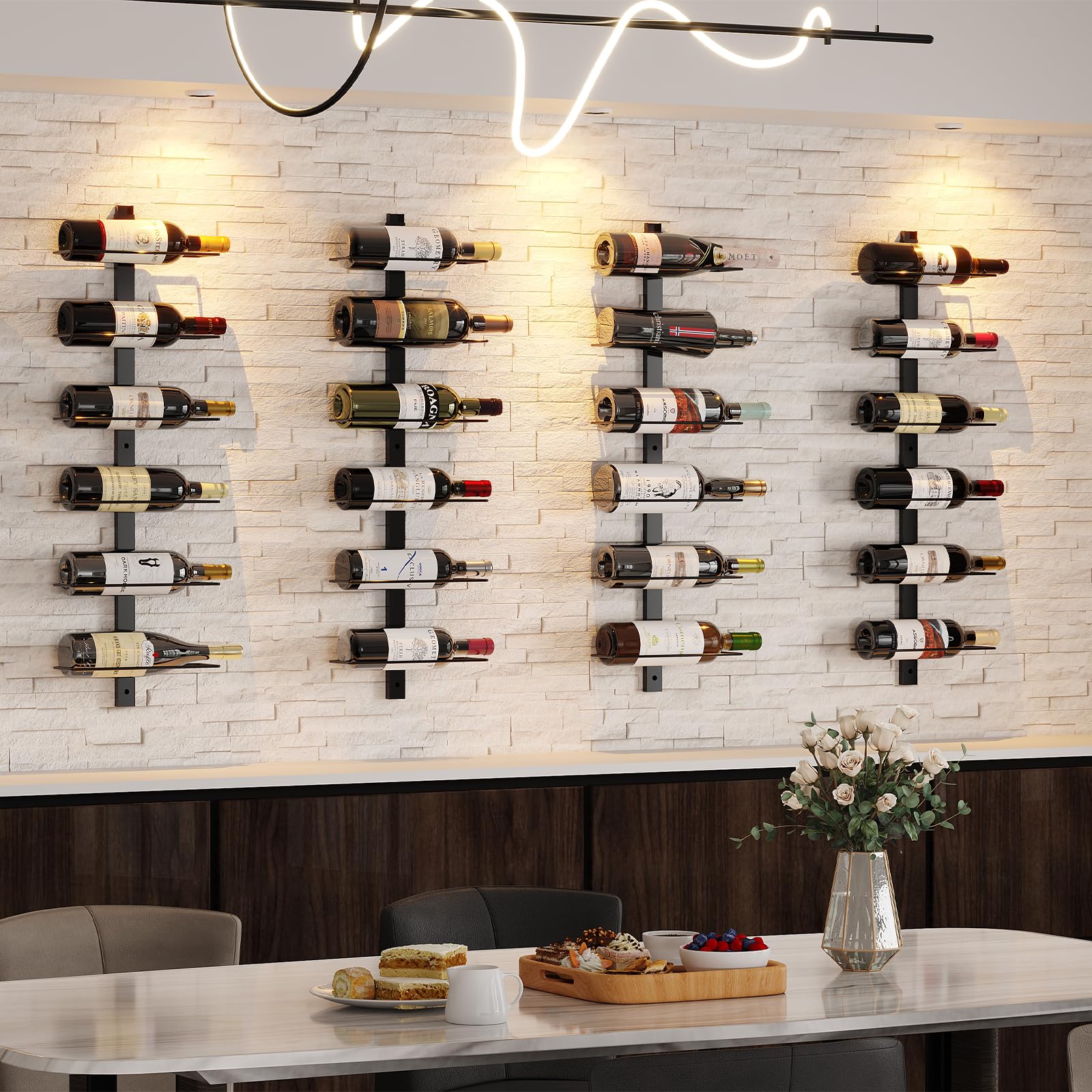 X-cosrack 12 Bottle Wall Mounted Wine Rack, Detachable Wine Storage Organizer Used As One or Four, DIY Wall Hanging Wine Holder, for Dining Room, Bar, Wine Cellar