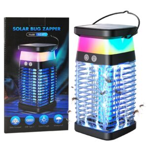 Solar Bug Zapper Outdoor,Portable Mosquito Zapper, Indoor Mosquito Zapper Rechargeable,IP68 Waterproof Electric Mosquito Trap Fly Zapper with RGB Light for Patio,Camping,Home,Backyard,Garden