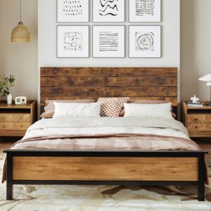 HOOBRO Headboard King Size, Wooden Headboard, Rustic-Styled Headboard, Headboard with Sturdy Support Legs, 3-Height Connection Holes, Minimalist Headboard, for King Beds, Rustic Brown and Black