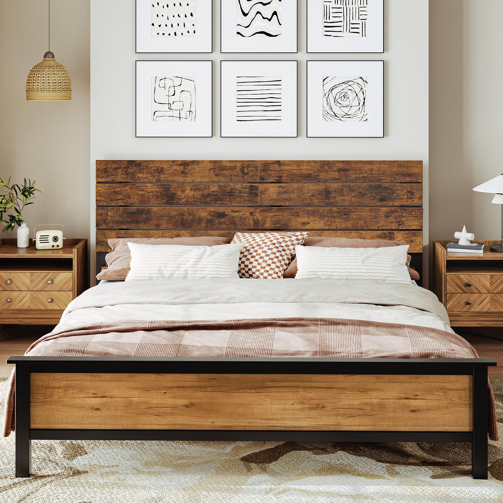 HOOBRO Headboard King Size, Wooden Headboard, Rustic-Styled Headboard, Headboard with Sturdy Support Legs, 3-Height Connection Holes, Minimalist Headboard, for King Beds, Rustic Brown and Black