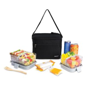 PackIt Freezable Essential Cooler, Black, Built with ECOFREEZE Technology, Fully Freezable, Collapsible, Reusable, With Removable Crossbody Strap, Top Clip Handle, Designed for Fresh Office