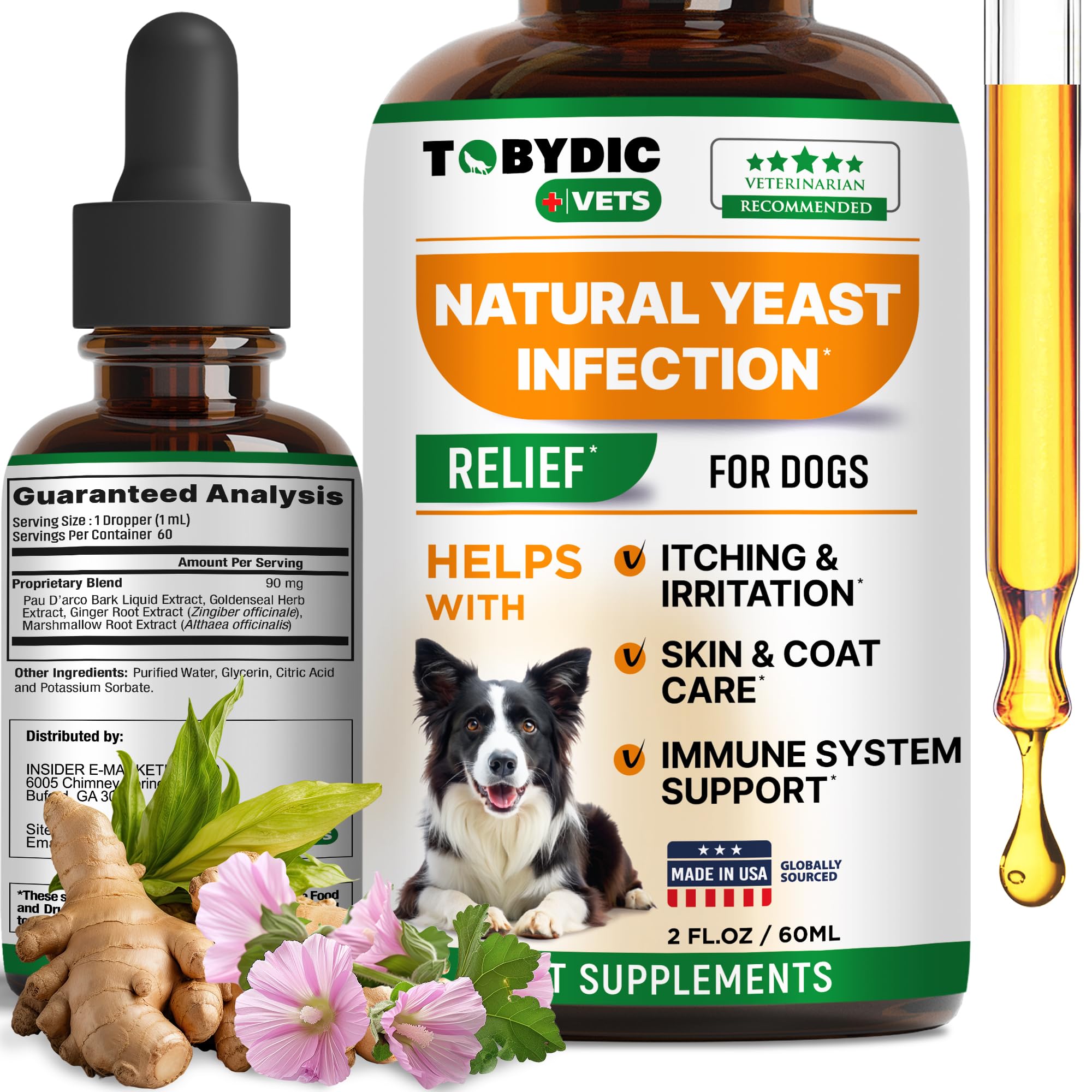 Tobydic Natural Dog Yeast Infection Relief - Itchy Skin & Ear Treatment - Reduces Irritation & Relieves Itching and Allergy - Herbal Medicine Drops Supplement - Made in USA