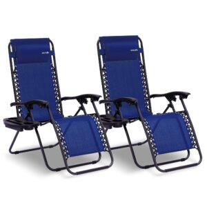 serenelife slzghblu29.5 outdoor adjustable zero gravity lounge chair recliners with plastic cup holder side table and padded headrest pillows, 2 pack, (blue)