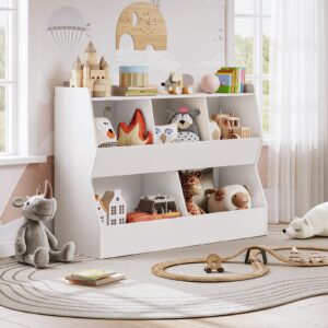 HOOBRO Kids Bookshelf, Toy Storage Organizer, 5 Cubby Children Bookcase, Toy Storage Shelf, Wooden Toy Storage Box, for Kids' Room, Playroom, Classrooms, Nursery, Kindergarten, White WT115CW01