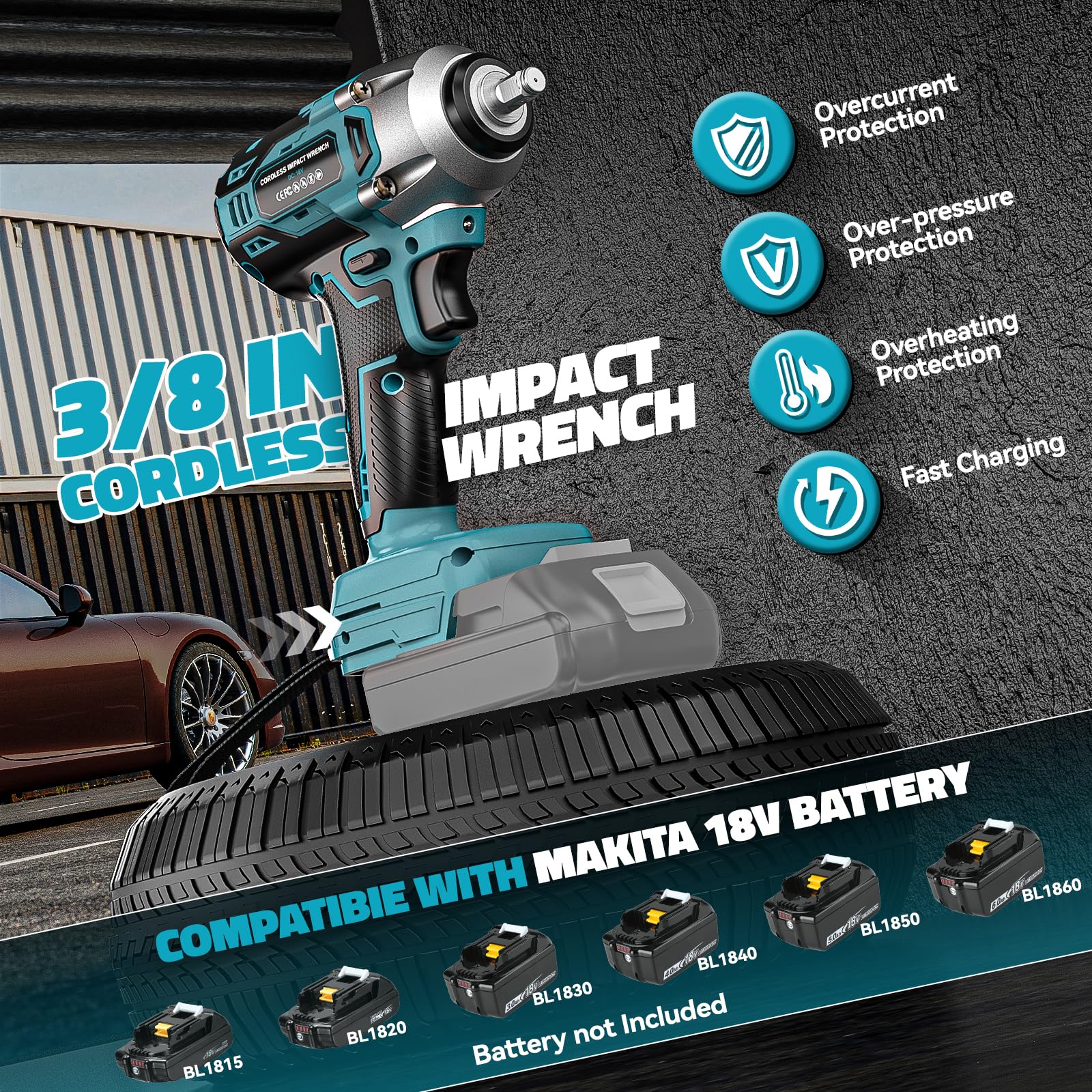 DIYtoolifz Cordless Impact Wrench for Makita 18v Battery: 250Ft-lbs(340N.m) 3/8 inch Brushless Electric Impact Gun, 2400RPM High Torque Impact Driver, Power Impact Wrench, Bare Tool Only