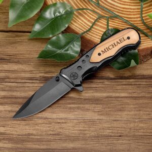 JulStar Personalized Engraved Pocket Knife with Wooden Box, Dad Gift, Grandpa Gifts, Dad Birthday Gift, Father Day Gift