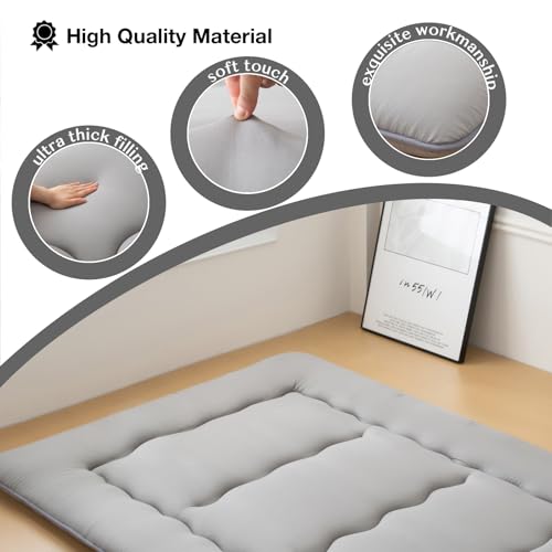 INFINICE Japanese Floor Mattress, Futon Mattress with Portable Storage Bag, Roll Up Mattress Thick Tatami Mattress Suitable for Camping, Guest Room, Gray, Queen