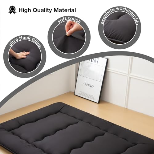 INFINICE Japanese Floor Mattress, Futon Mattress with Portable Storage Bag, Roll Up Mattress Thick Tatami Mattress Suitable for Camping, Guest Room, Black, Twin XL